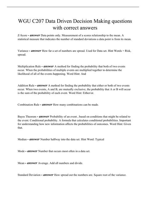 WGU C Data Driven Decision Making Questions With Correct Answers WGU C Data Driven