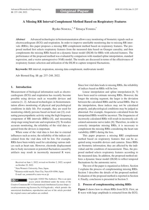 pdf a missing rr interval complement method based on respiratory features