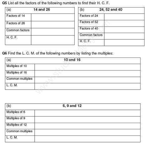 Multiple And Factor Class 4 Mathematics Assignment