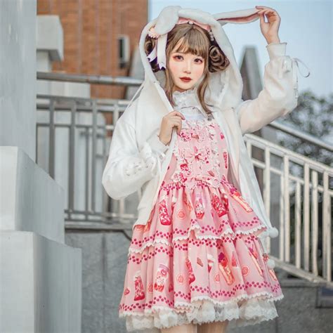 사쿠라 로리타 가을 겨울 코트 따뜻한 토끼귀 귀엽고 달콤한 별 신선하고 달콤한 로리타 상의 카와이 소녀 공주 티 파티로리타 드레스 Aliexpress