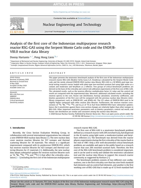 Pdf Analysis Of The First Core Of The Indonesian Multipurpose Research Reactor Rsg Gas Using