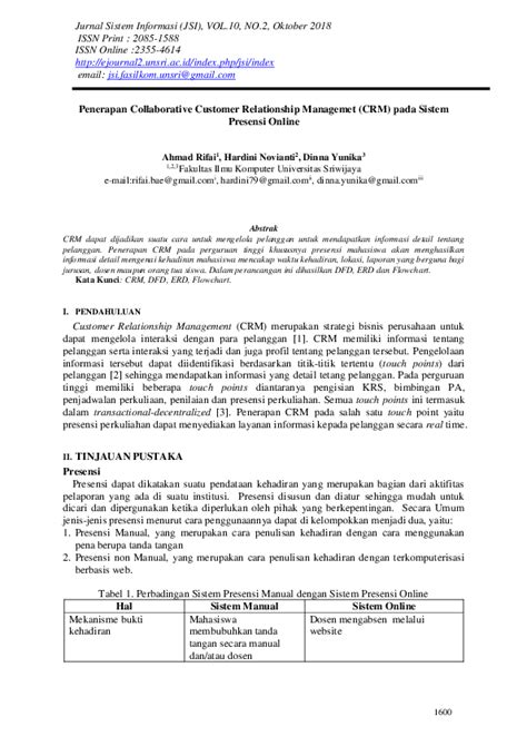 Pdf Penerapan Collaborative Customer Relationship Managemet Crm