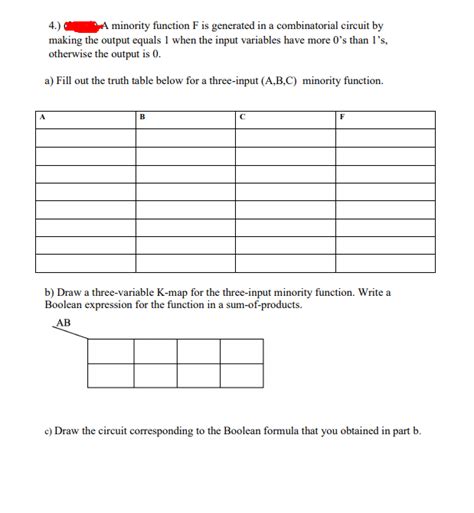 Solved 4 A Minority Function F Is Generated In A