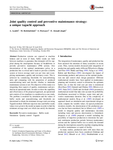 Pdf Joint Quality Control And Preventive Maintenance Strategy For Imperfect Production Processes