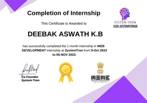 Deebak Aswath Kb On Linkedin Webdevelopment Intership Coding Systemtron