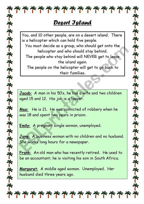 Desert Island Discussion Esl Worksheet By Searetea