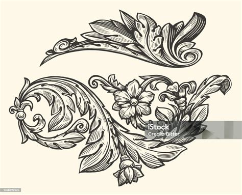 Ornate Swirling Floral Motif Decorative Floral Design Elements Pattern Vector Illustration In