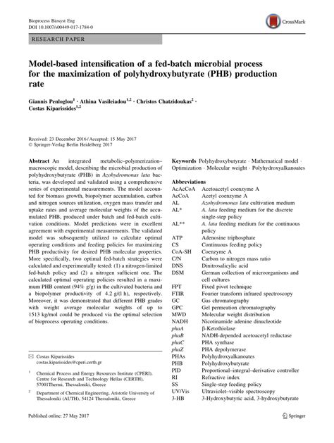 Pdf Model Based Intensification Of A Fed Batch Microbial Process For