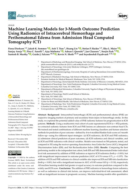 Pdf Machine Learning Models For 3 Month Outcome Prediction Using