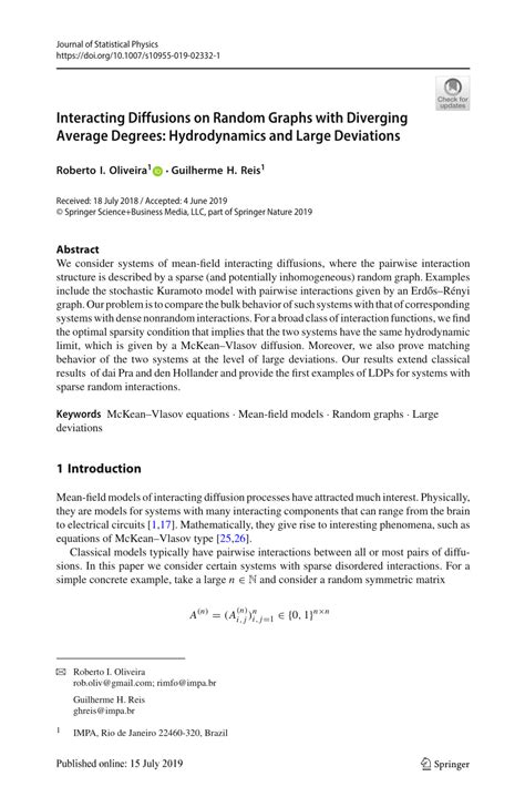 Pdf Interacting Diffusions On Random Graphs With Diverging Average