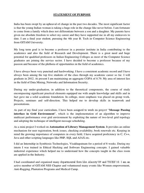 Sop Computer Science Cs Pdf Computer Science Engineering