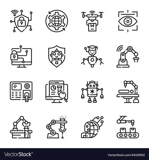 Pack Of Robot Automation Outline Icons Royalty Free Vector