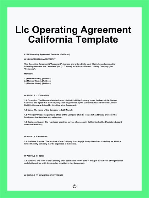 Llc Operating Agreement California Template