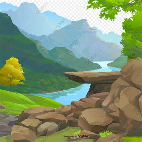 วอลเปเปอร์ภูเขาและต้นไม้ Png สำหรับการออกแบบ
