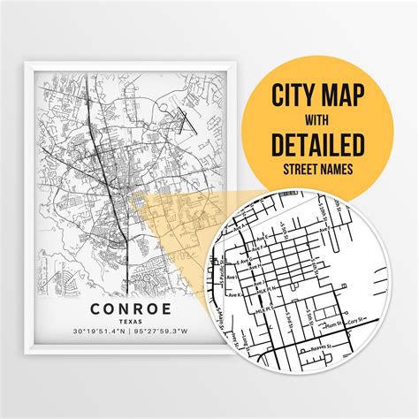 Printable Map Of Conroe Texas Usa With Street Names Instant