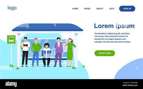 Cartoon Passengers Standing At Bus Stop Stock Vector Image And Art Alamy