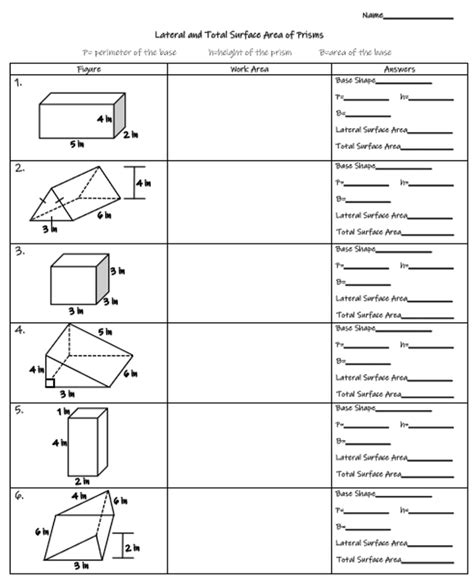 Worksheet Surface Area Rectangular Prism