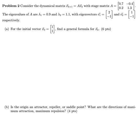 Solved Consider The Dynamical Matrix~xk 1 A~xkwith