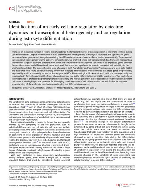 Pdf Identification Of An Early Cell Fate Regulator By Detecting