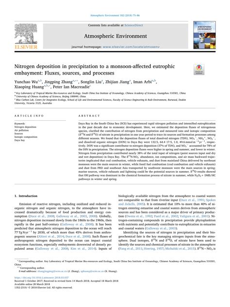 Pdf Nitrogen Deposition In Precipitation To A Monsoon Affected Eutrophic Embayment Fluxes