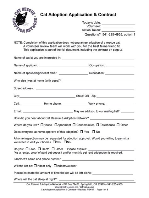 Fillable Online Cat Adoption Application And Contract Fax Email Print