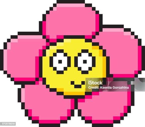 픽셀 아트 꽃 이모티콘 스티커는 90년대 게임 미학의 분위기에 있습니다 벡터 8비트 복고풍 스타일 일러스트레이션 카드 소셜 미디어 배너 콜라주 1990 1999 년에 대한