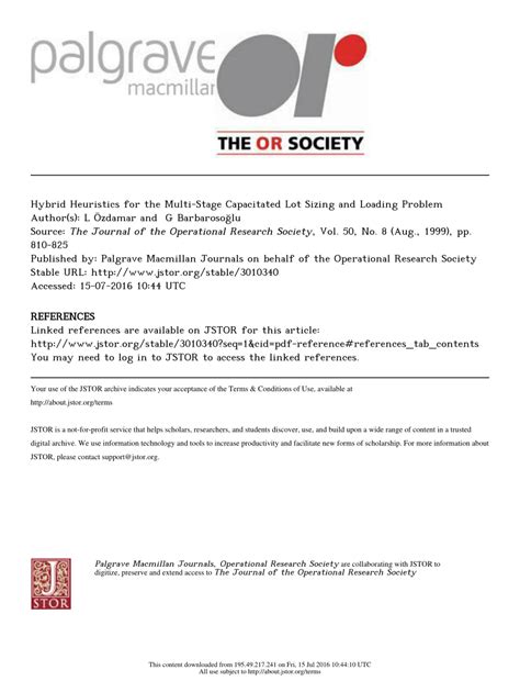 Pdf Hybrid Heuristics For The Multi Stage Capacitated Lot Sizing And Loading Problem