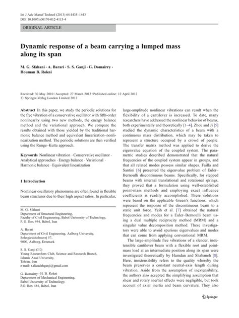 Dynamic Response Of A Beam Carrying A Lumped Mass Along Its Span Pdf