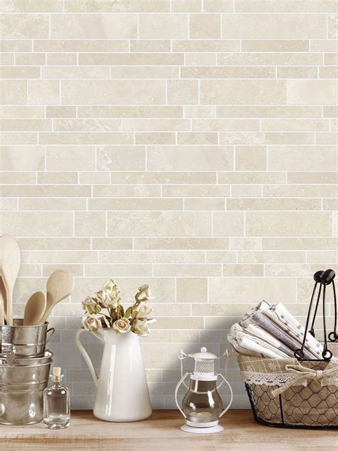 Light Ivory Travertine Kitchen Subway Backsplash Tile