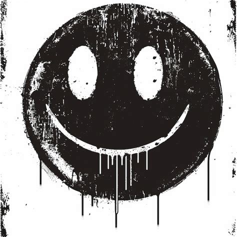 Smiley Face Grunge Vector Illustration Black And White Premium Ai