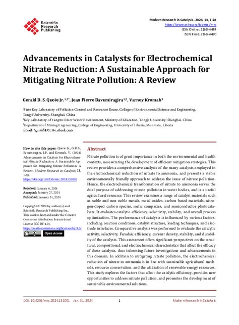 Pdf Advancements In Catalysts For Electrochemical Nitrate Reduction A Sustainable Approach
