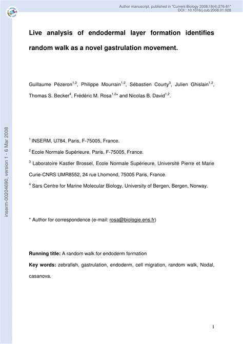 Pdf Live Analysis Of Endodermal Layer Formation Identifies Random Walk As A Novel Gastrulation