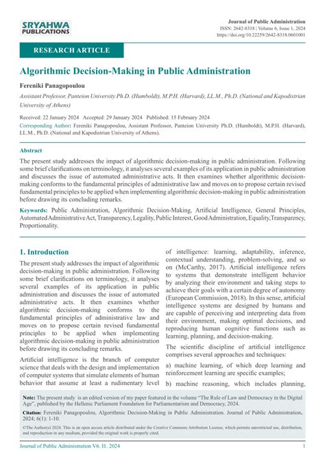 Pdf Algorithmic Decision Making In Public Administration