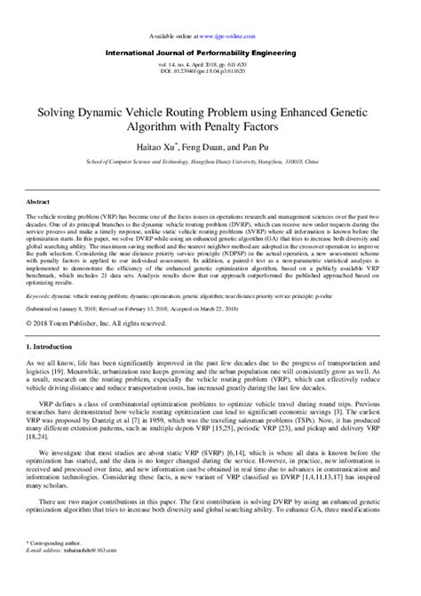 Pdf Solving The Dynamic Vehicle Routing Problem Using Genetic Algorithms