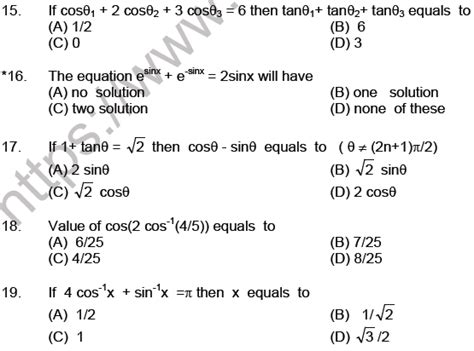Jee Mathematics Trigonometric Functions Mcqs Set B With Answers
