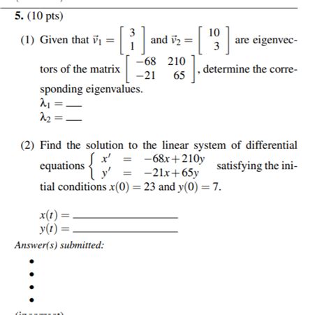solved 10 3 are eigenvec 5 10 pts 3 1 given that vi