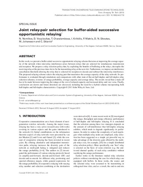 pdf joint relay pair selection for buffer aided successive