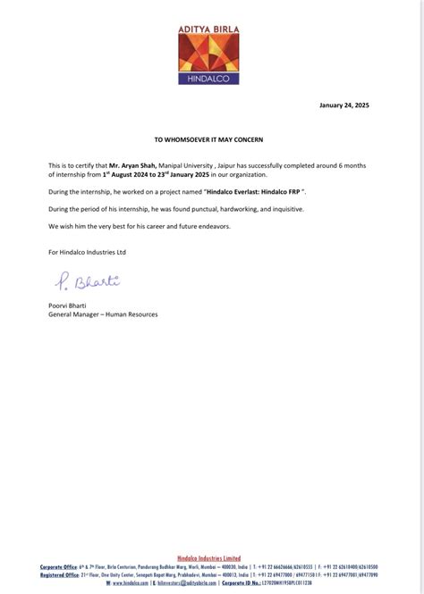 Aryan Shah On Linkedin Internshipjourney Adityabirlahindalco