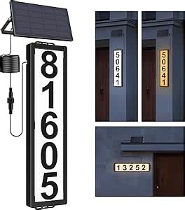 Etetale Solar Address Sign With Separate Solar Panel House Numbers For