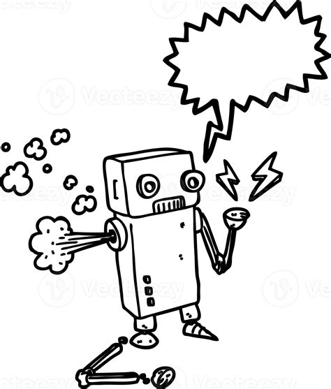 Hand Drawn Speech Bubble Cartoon Broken Robot Icon 40745587 Png