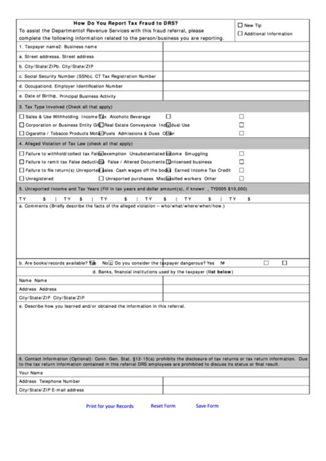 Tax Fraud Reporting Form