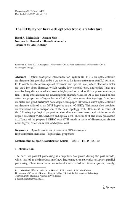 Pdf The Otis Hyper Hexa Cell Optoelectronic Architecture