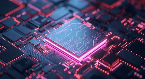 Detailed View Of A Computer Chip On A Motherboard With Circuit Components Stock Illustration