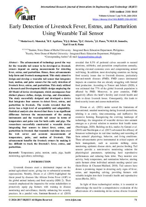 Pdf Early Detection Of Livestock Fever Estrus And Parturition Using