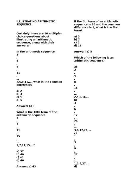 Illustrating Arithmetic Sequence Pdf Mathematics