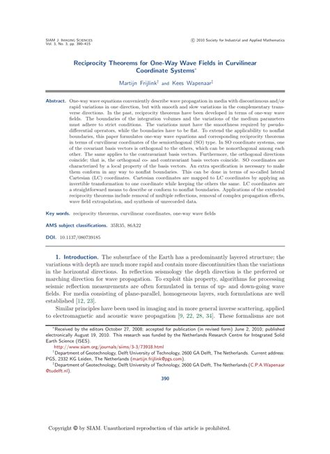 Pdf Reciprocity Theorems For One Way Wave Fields In Curvilinear