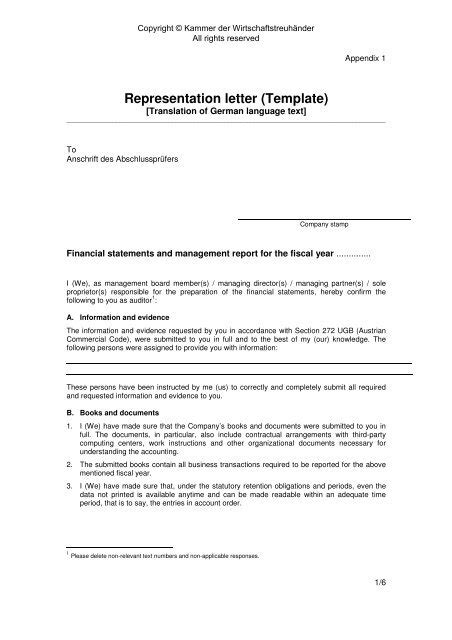 Representation Letter Template