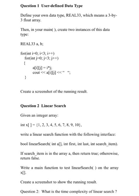 Solved Question 1 User Defined Data Type Define Your Own