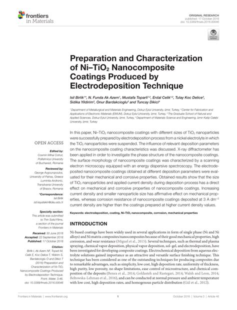 Pdf Preparation And Characterization Of Ni Tio2 Nanocomposite Coatings Produced By