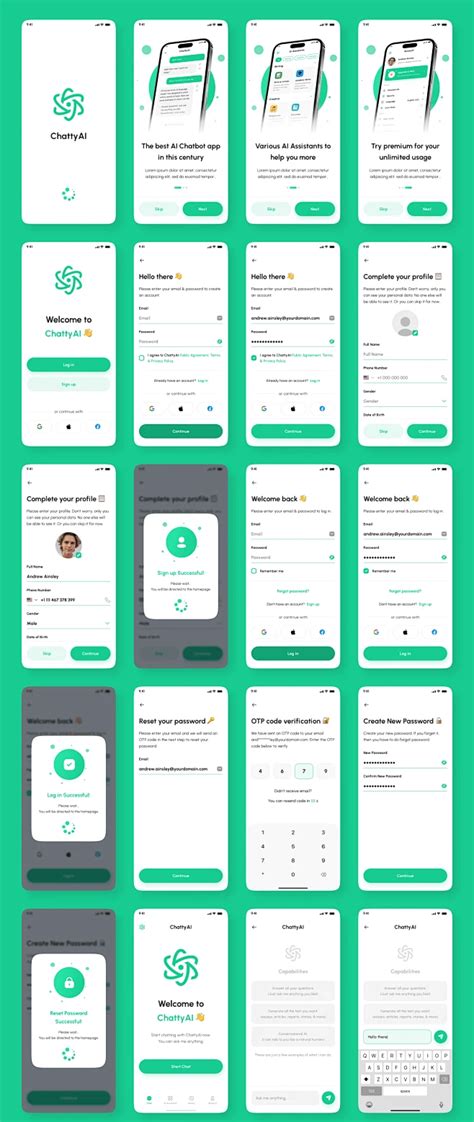 高质量人工智能chatgpt聊天移动应用程序界面ui素材 Chattyai Ai Chatbot App Ui Kit 花瓣网